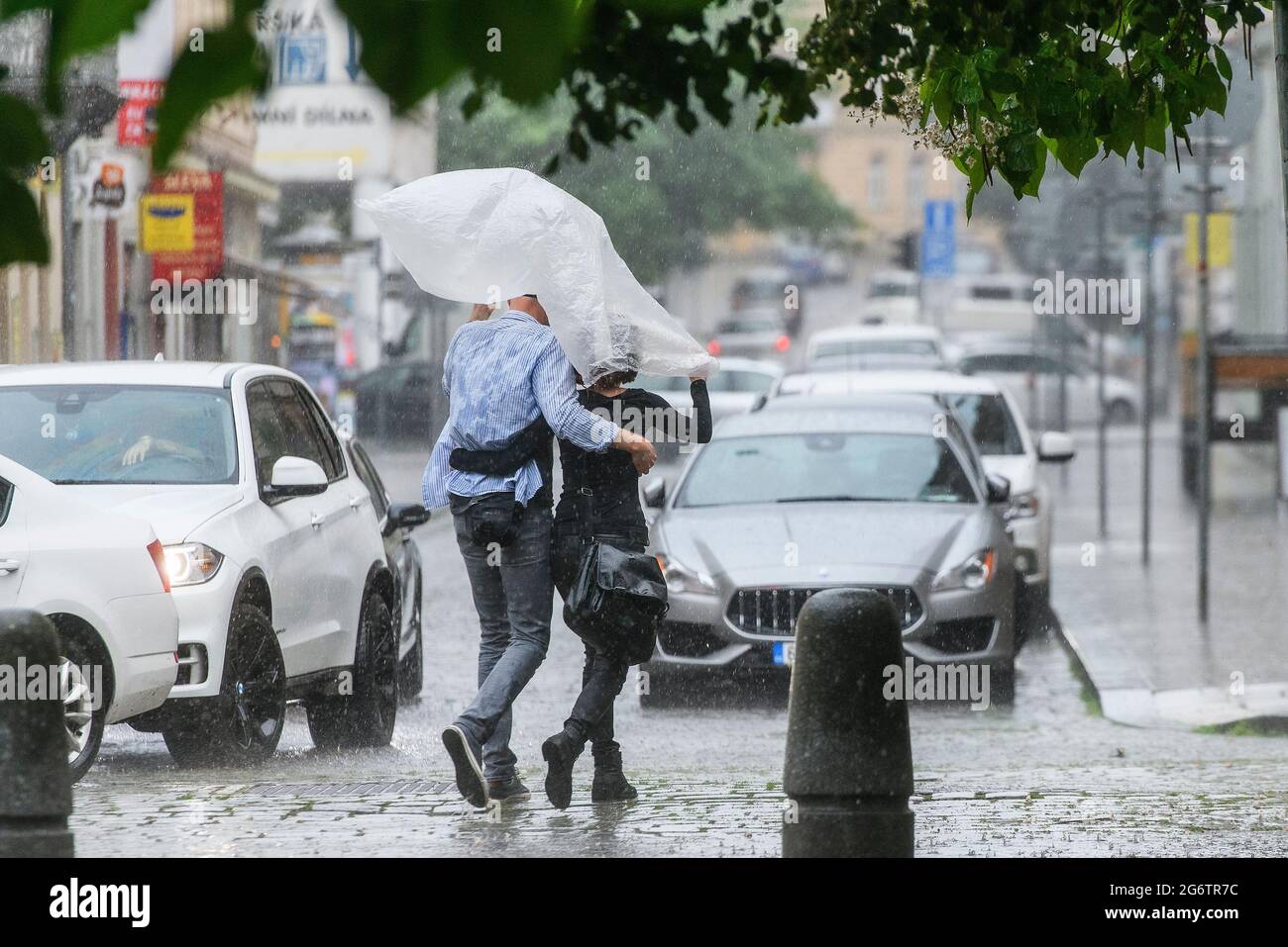 Pilsen, Czech Republic. 08th July, 2021. A storm and heavy rainfall hit ...