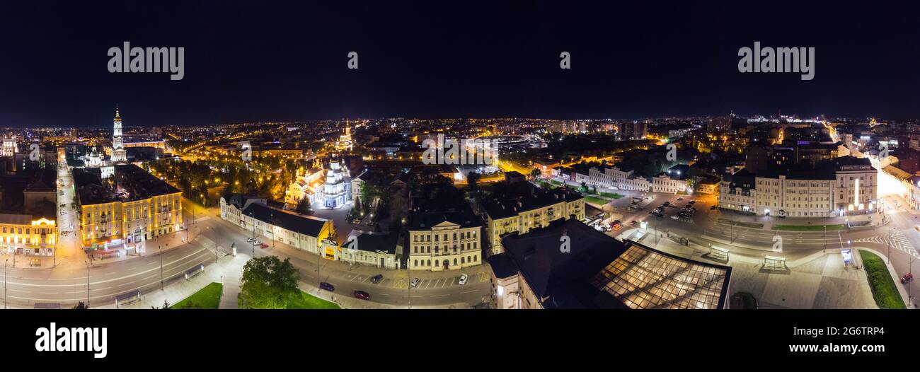 City center aerial wide panorama. Konstytutsii Square, historical ...
