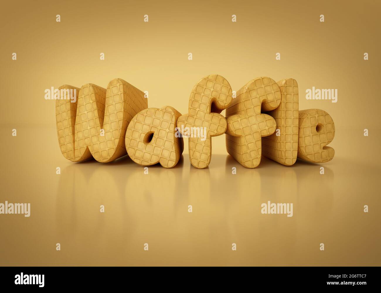 Waffle word on write Waffle texture orange background .3D Illustration ...