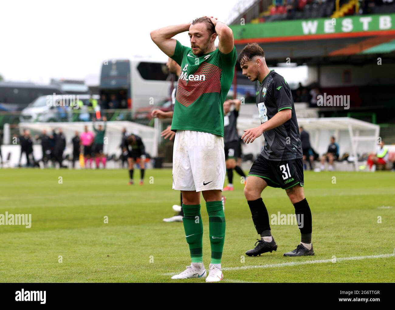 Glentoran's Robbie McDaid rues a missed chance during the UEFA Europa ...