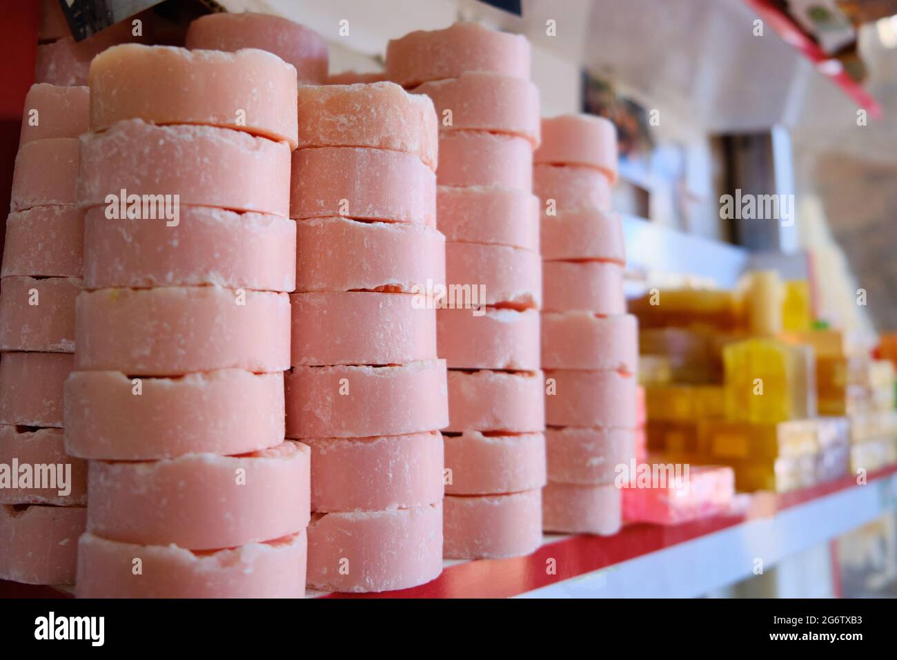 Craft multi-colored natural organic soap bars at shop shelf Stock Photo ...