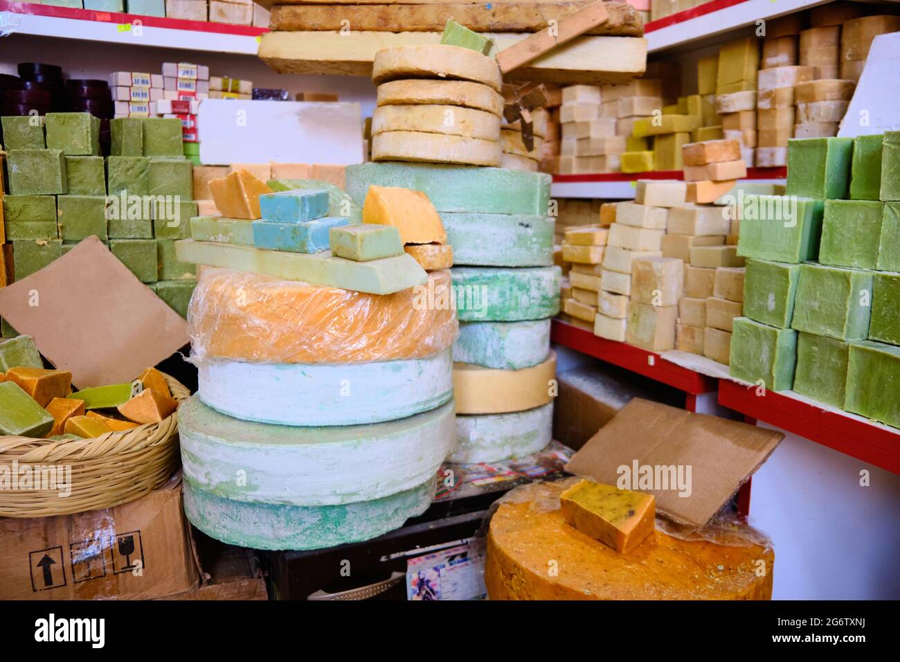 Craft multi-colored natural organic soap bars at shop shelf Stock Photo ...