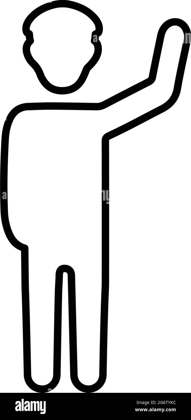Male figure, hand up icon is isolated on white background. Use for ...