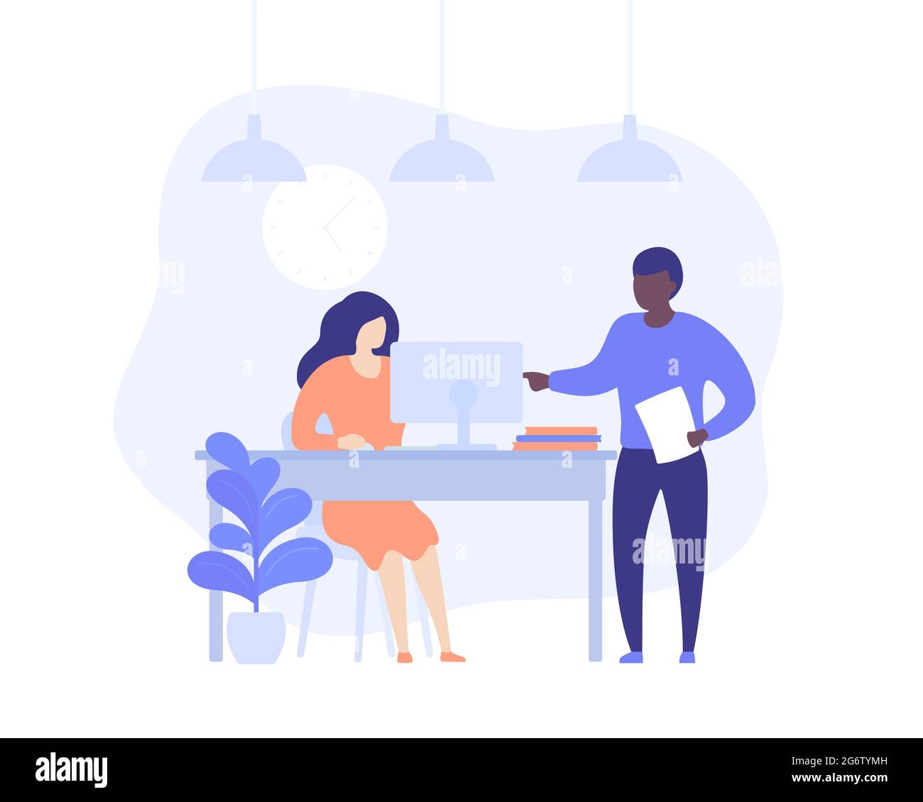 supervisor and employe working at computer, vector Stock Vector Image ...