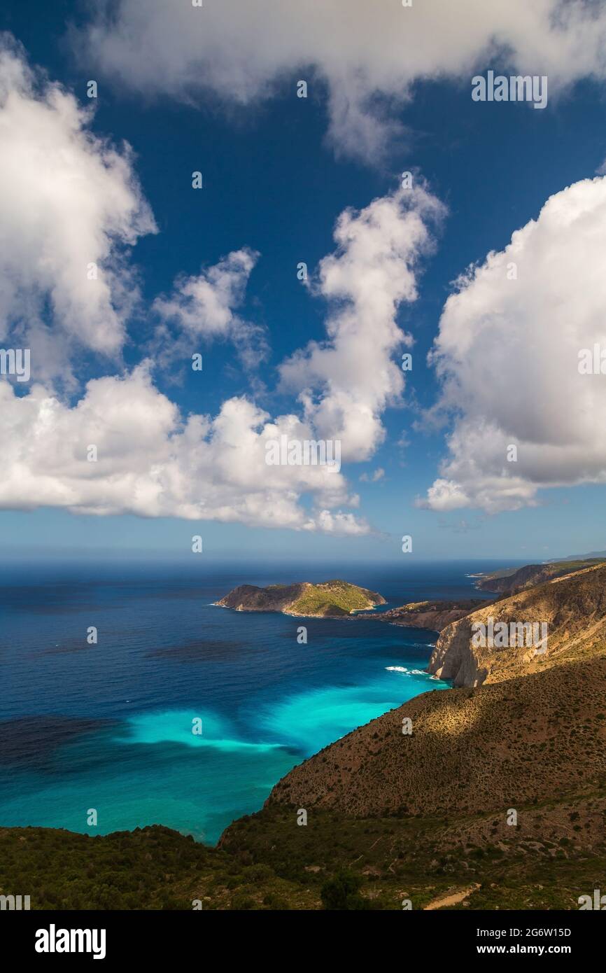 Aerial view at Asos village, Assos peninsula and fantastic turquoise ...
