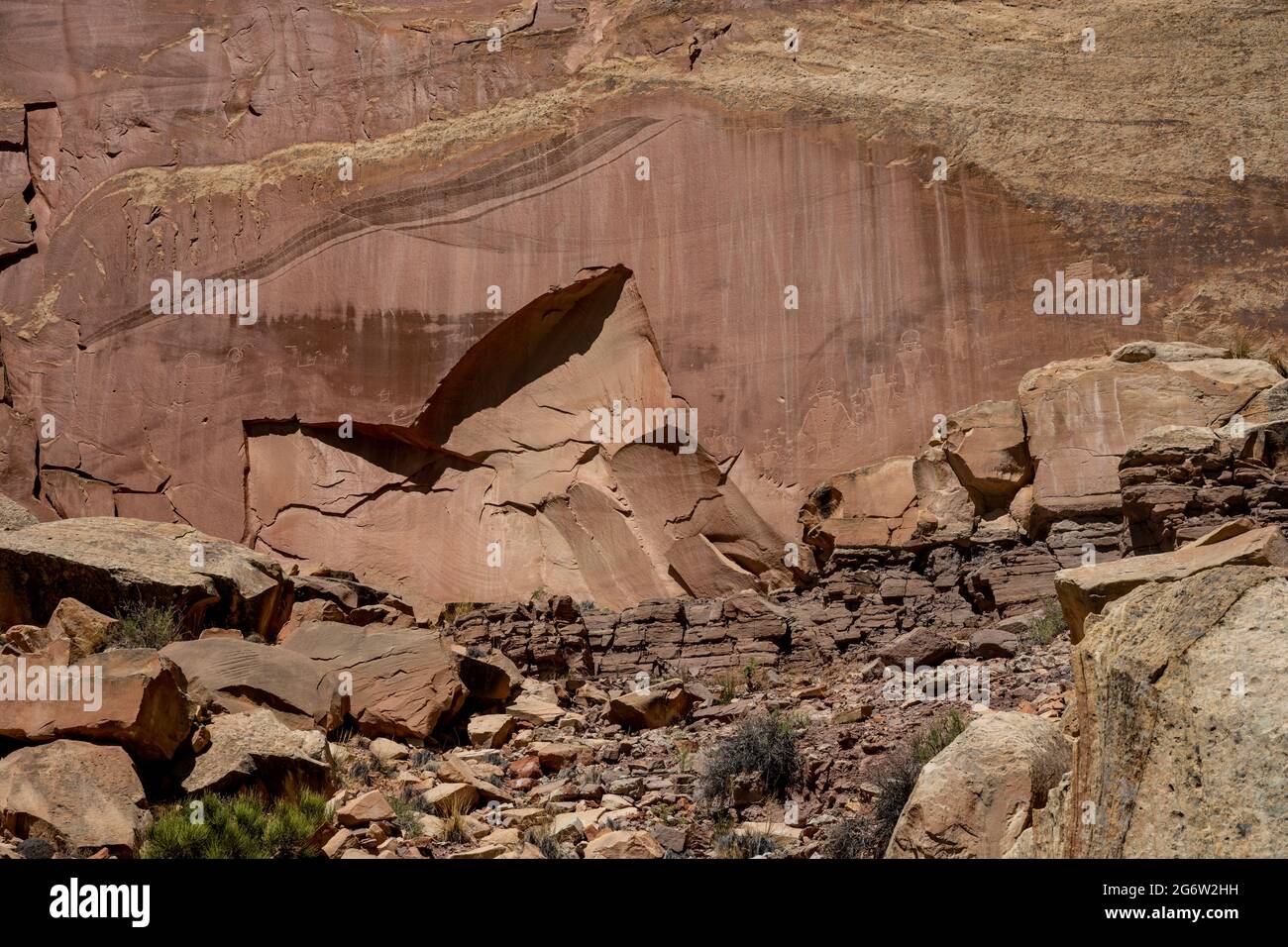 Wide View of Petroglyphs and Crumbling Rocks in Capitol Reef National ...