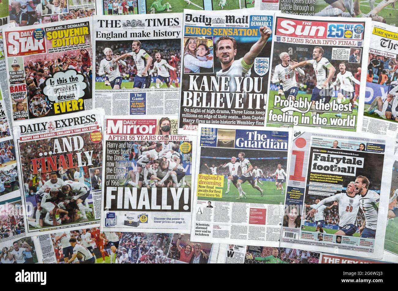 British newspaper front pages reporting on England's Euro 2020 semi ...