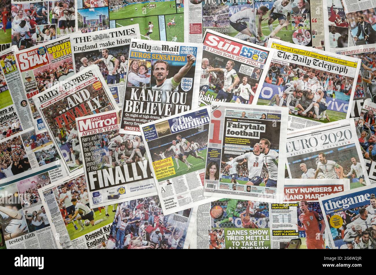 British newspaper front pages reporting on England's Euro 2020 semi ...