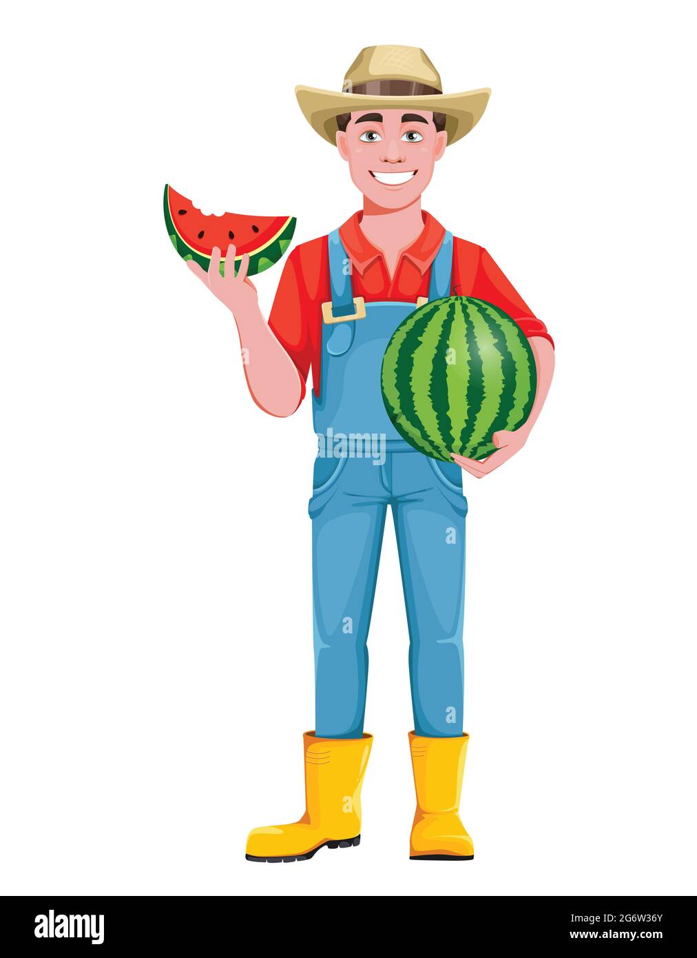 Handsome man farmer. Cheerful male farmer cartoon character holding ...