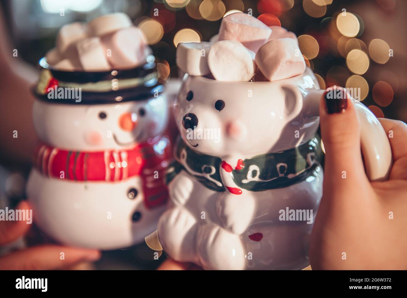 Xmas 3d mugs with warm hot chocolate Stock Photo - Alamy