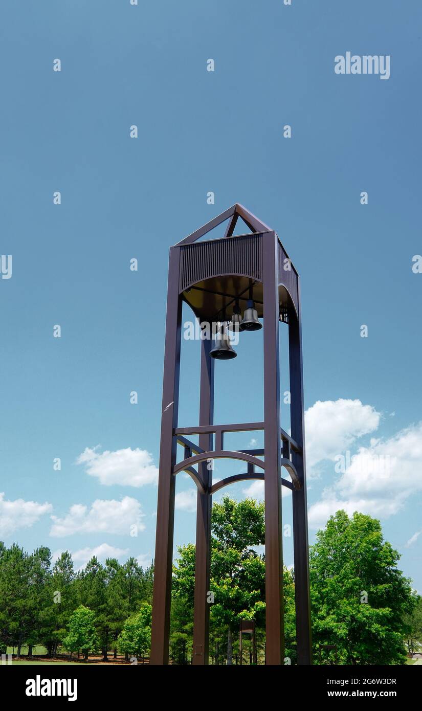 Bells in Metal Tower Stock Photo - Alamy