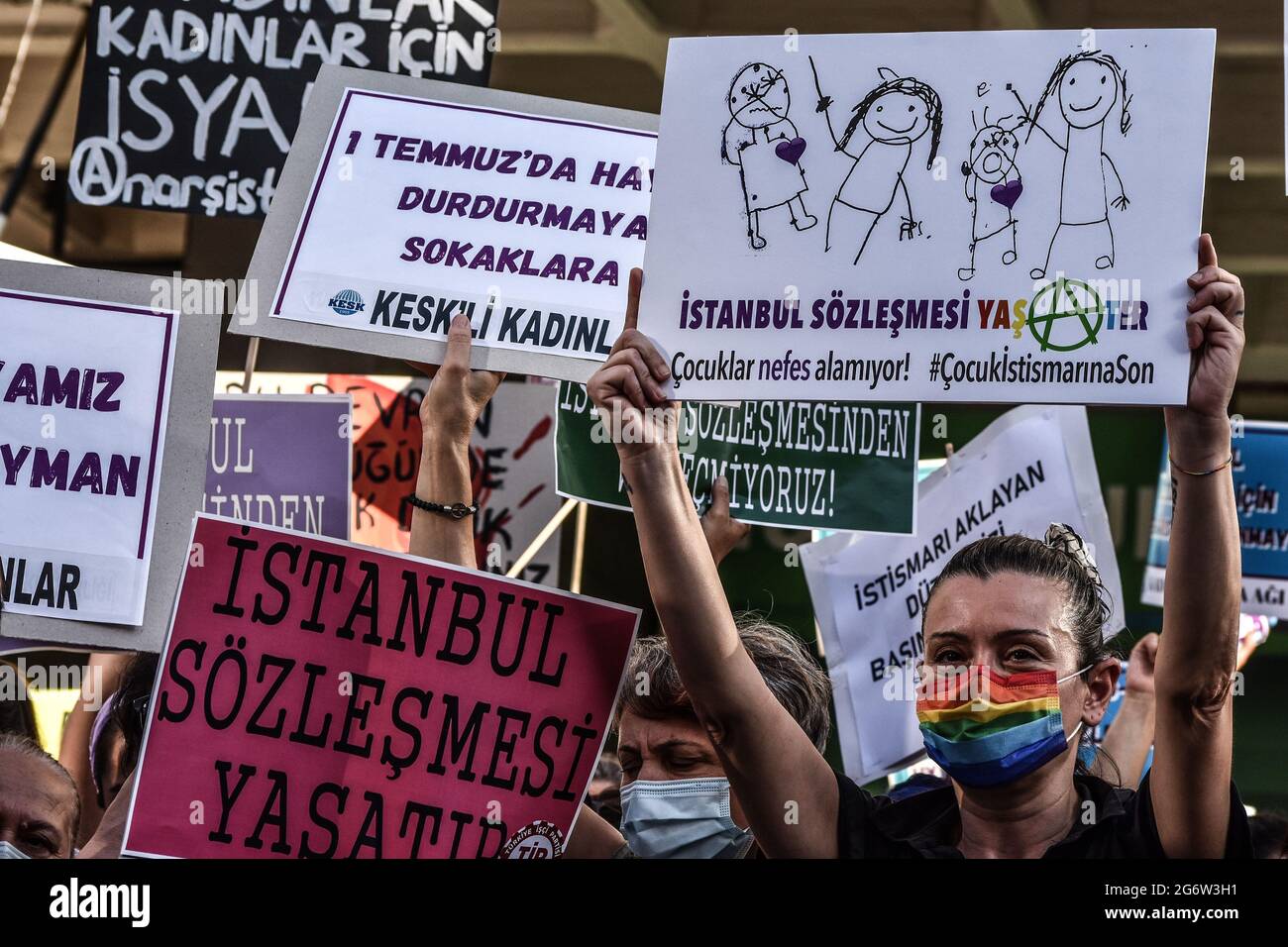 Ankara Turkey 01st July 2021 Demonstrators Hold Up Placards During