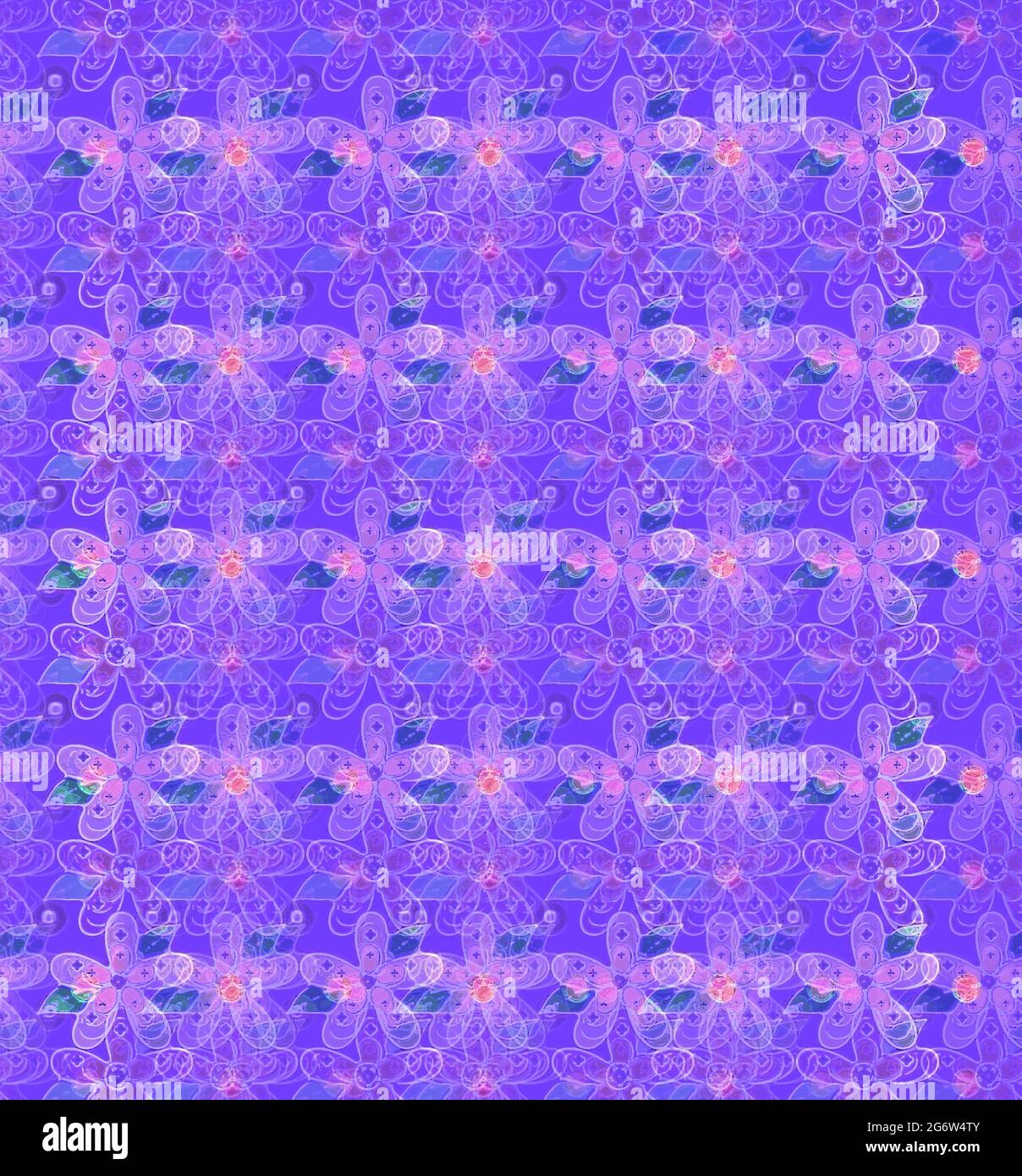Soft, semi-transparent flowers spill across a purple background ...