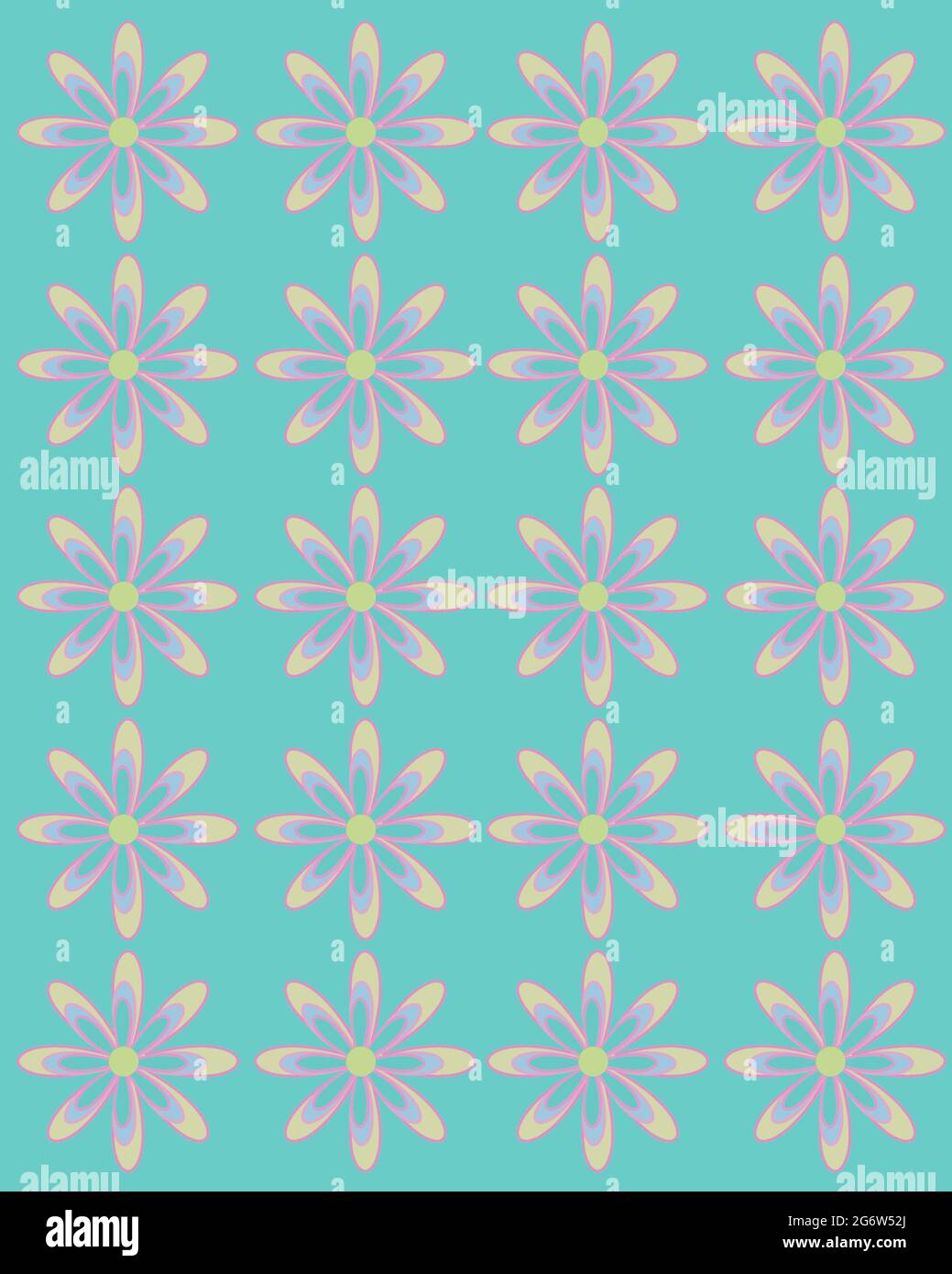Turquoise tint serves as background for daisies lined up in rows ...
