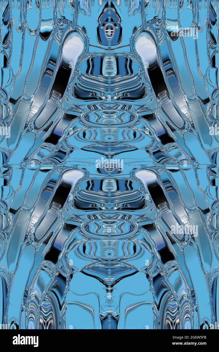 Shades of blue form two robots as abstract shapes with head, arms and ...