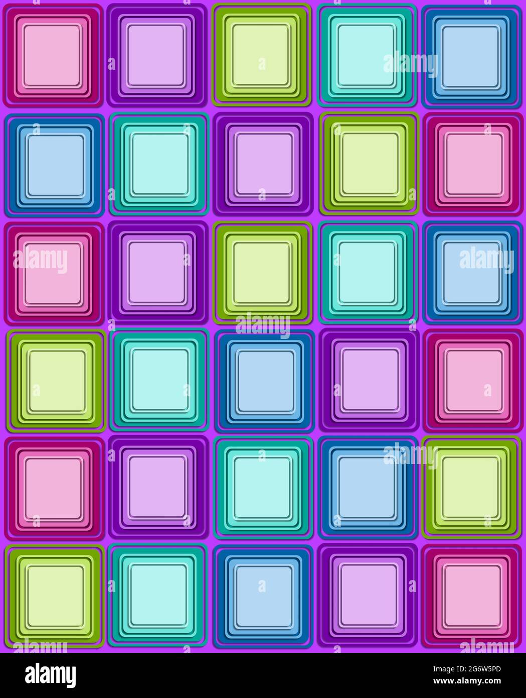 Bright and colorful squares have three layers of color. Purple fills ...
