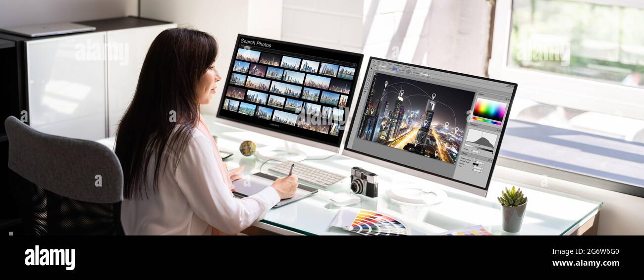 Professional Graphic Designer Woman Working On Computer Stock Photo - Alamy