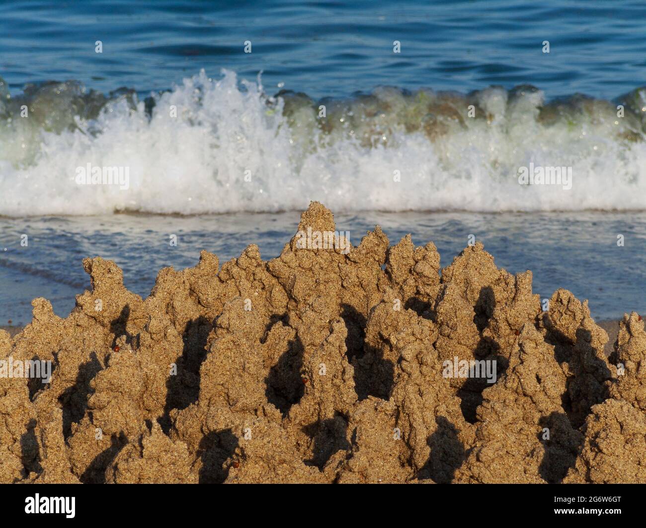 Built House sand castle with towers on the south shore of the sandy ...