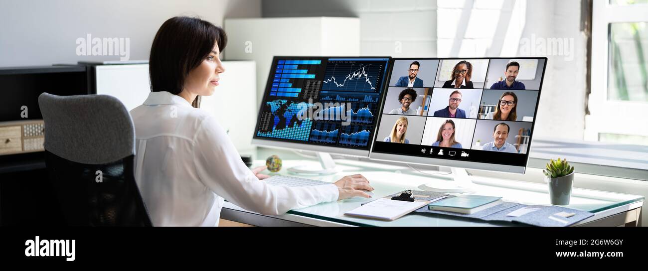 Watching Video Conference Business Webinar On Computer Stock Photo - Alamy