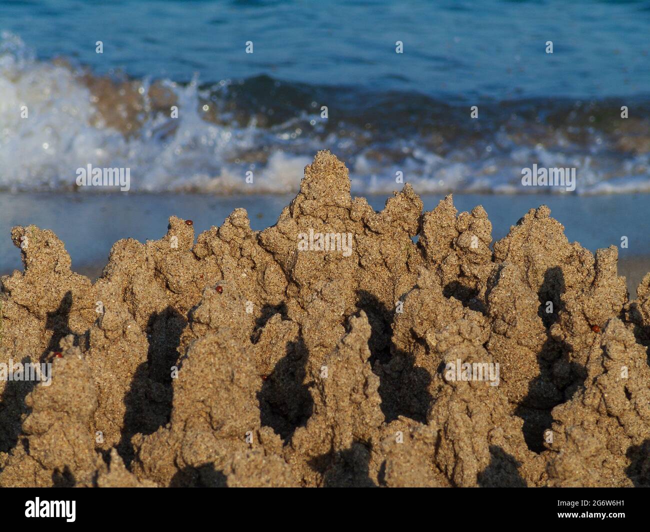 Built House sand castle with towers on the south shore of the sandy ...