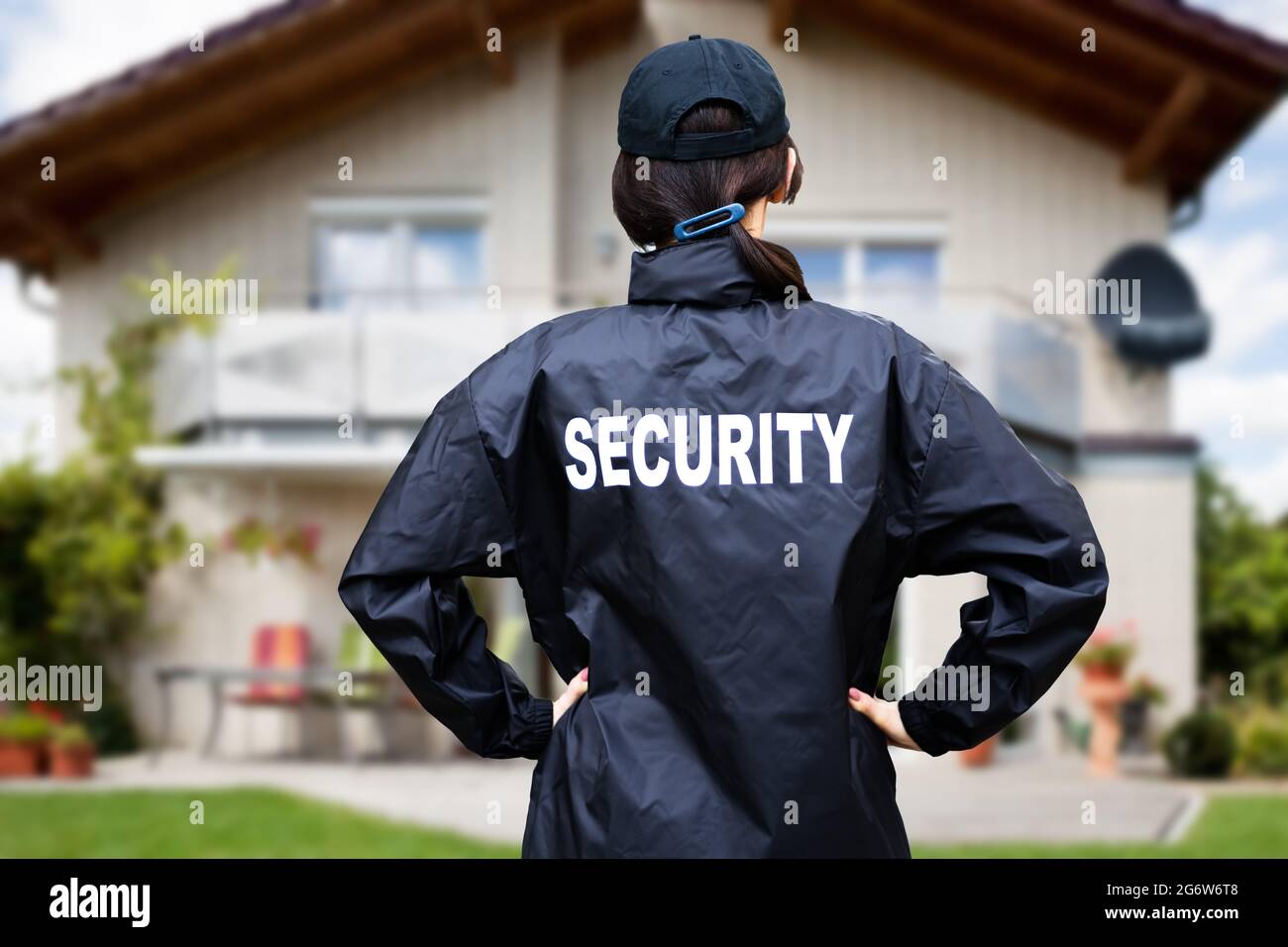 Security Guard Watching House Property. Surveillance Service Stock ...
