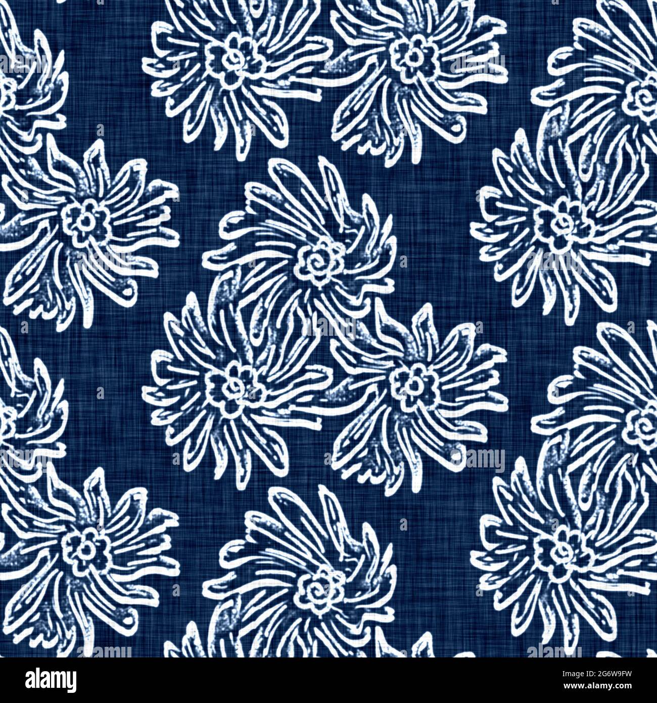 Acid wash blue jean effect texture with decorative linen floral motif ...
