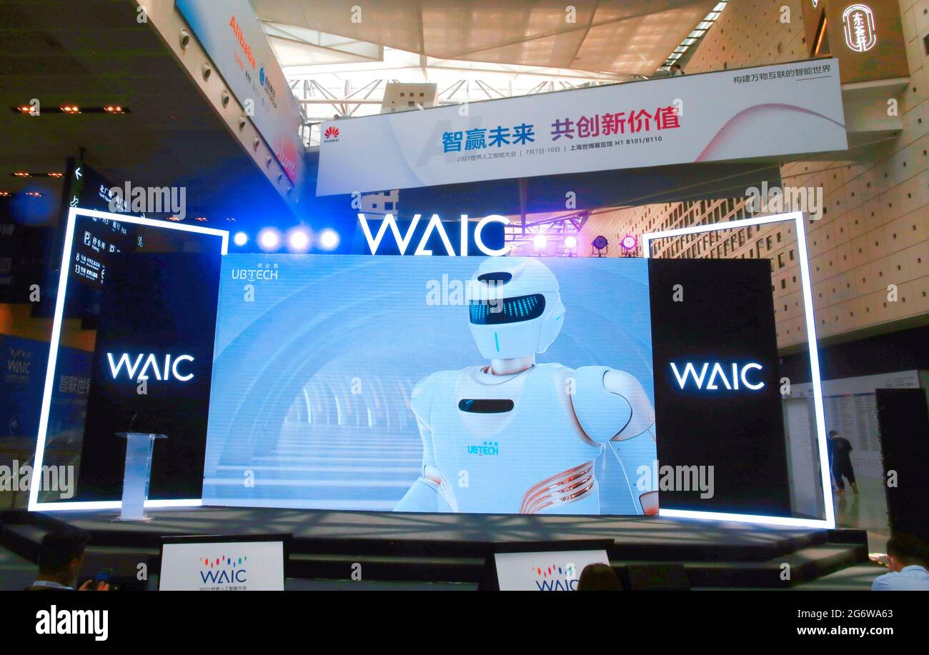 SHANGHAI, CHINA - JULY 7, 2021 - An AI robot is displayed at the Waic ...