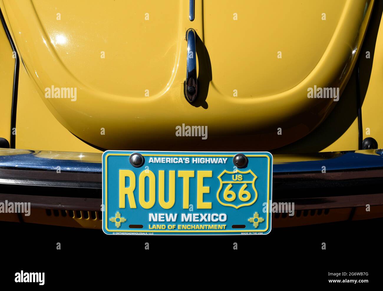 A Route 66 decorative front license plate on a classic Volkswagen on ...