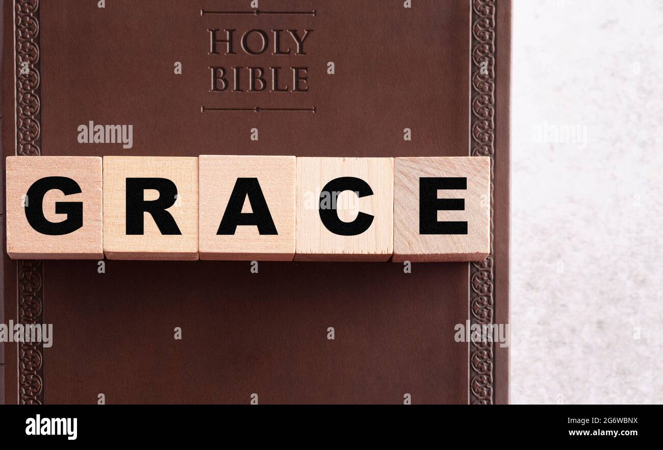 Grace Spelled in Blocks on a Brown Leather Holy Bible Stock Photo - Alamy
