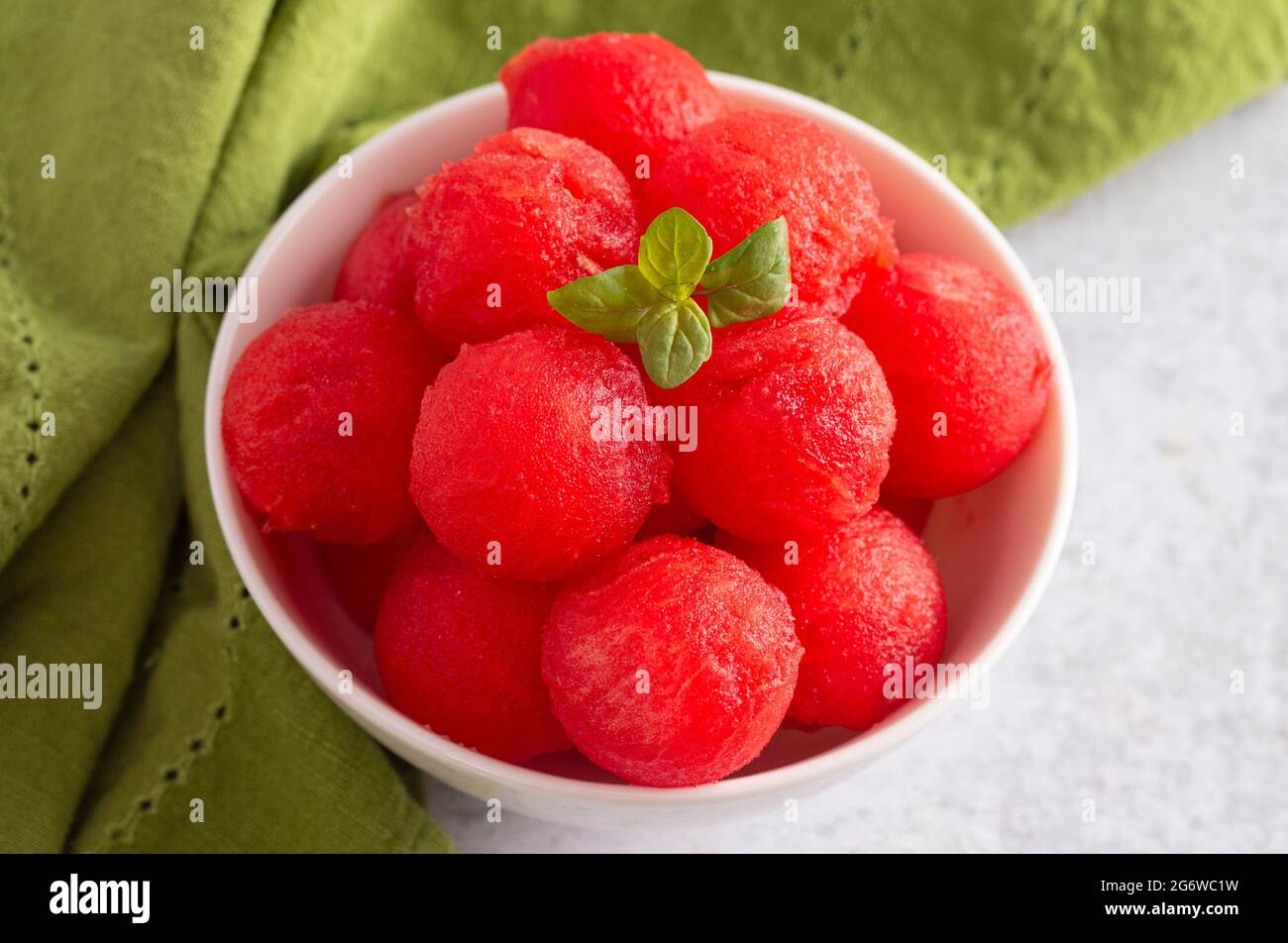 Juicy Watermelon Balls on a White Kitchen Cabinet Stock Photo - Alamy