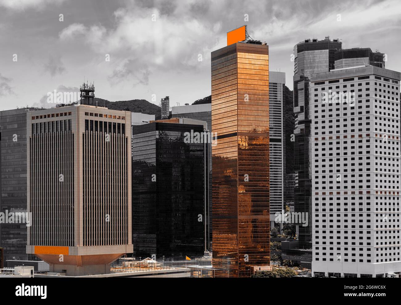 Modern Hong Kong Architecture; Hong Kong Business Building Close up ...