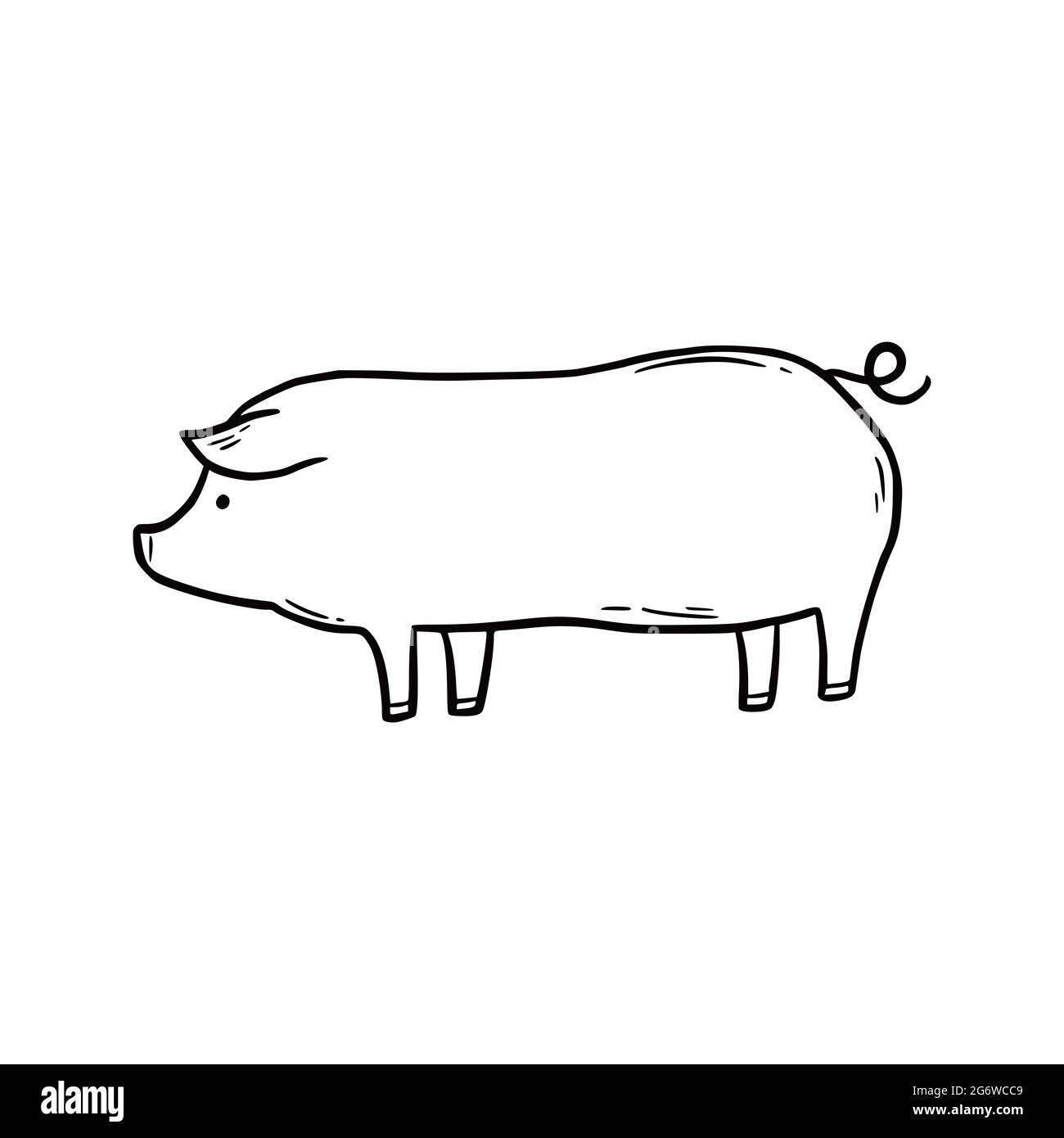 Hand drawn farm pig. Doodle sketch style. Drawing line simple pig icon ...