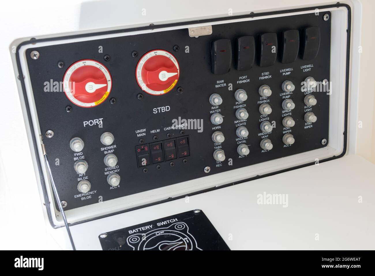 Power boat fuse and switch panel Stock Photo - Alamy