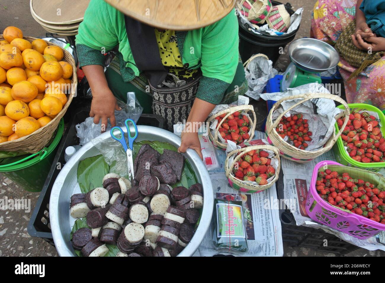 A Market Woman Sells Rice Cakes in Kalaw, Shan State, Myanmar Stock ...