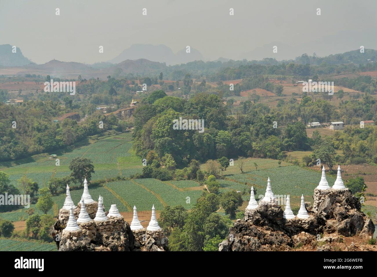 White Monuments overlooking Shan State, Myanmar Stock Photo - Alamy