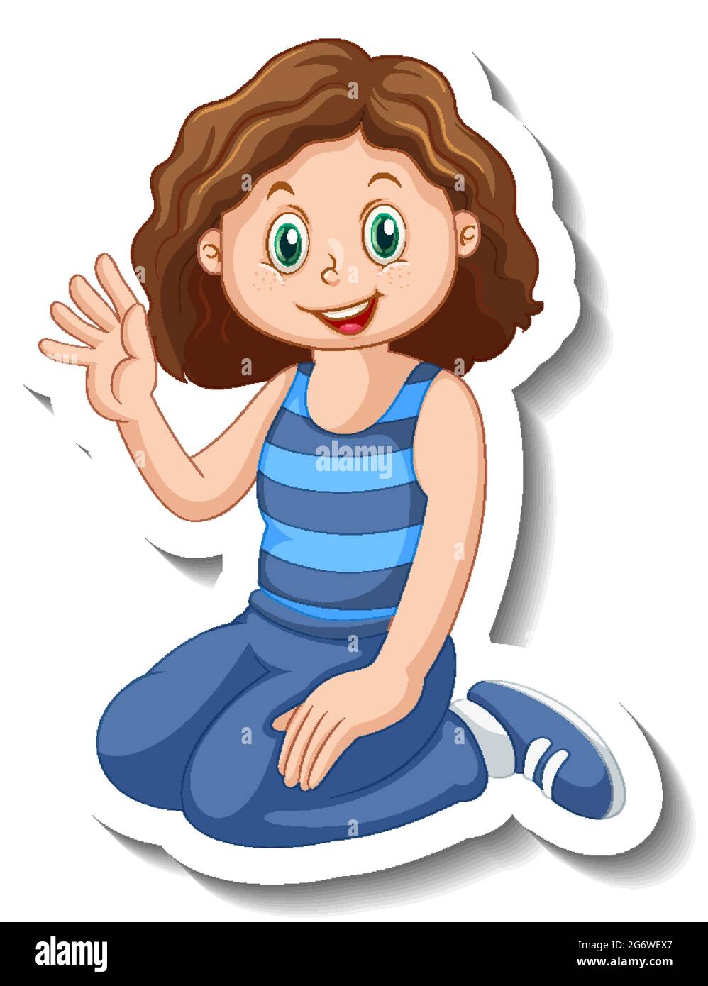 Sticker template with a girl cartoon character isolated illustration ...
