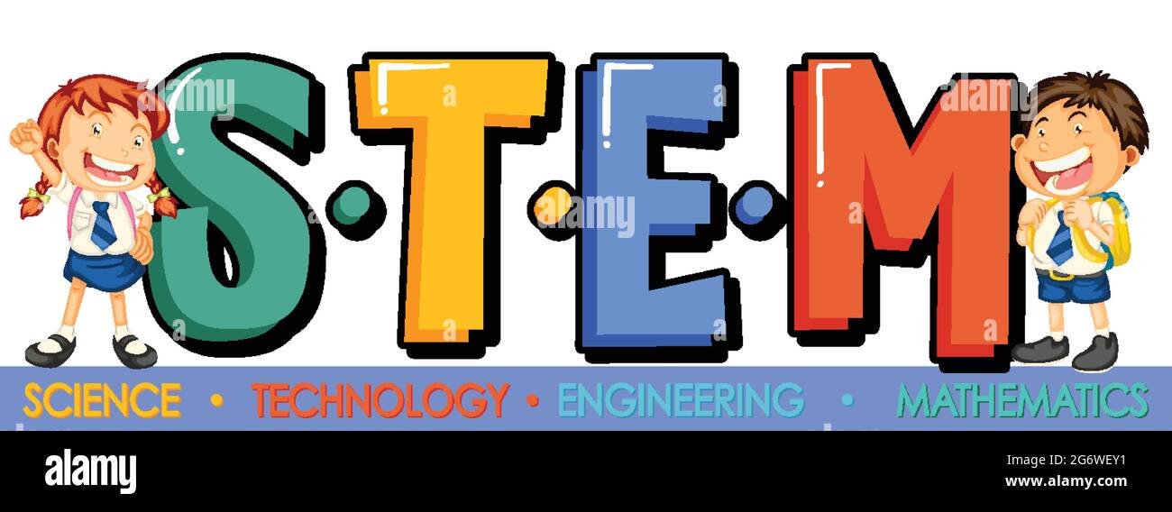 STEM education logo with children cartoon character illustration Stock ...
