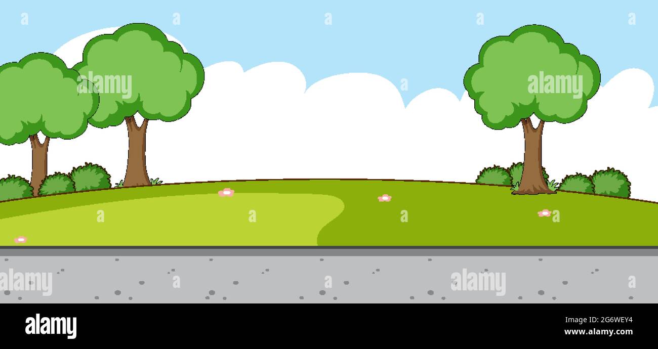 Empty park landscape scene with many trees illustration Stock Vector ...