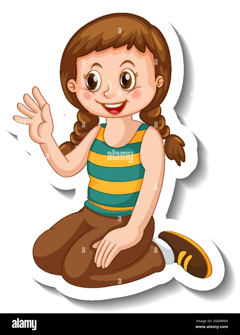 Sticker template with a girl cartoon character isolated illustration ...