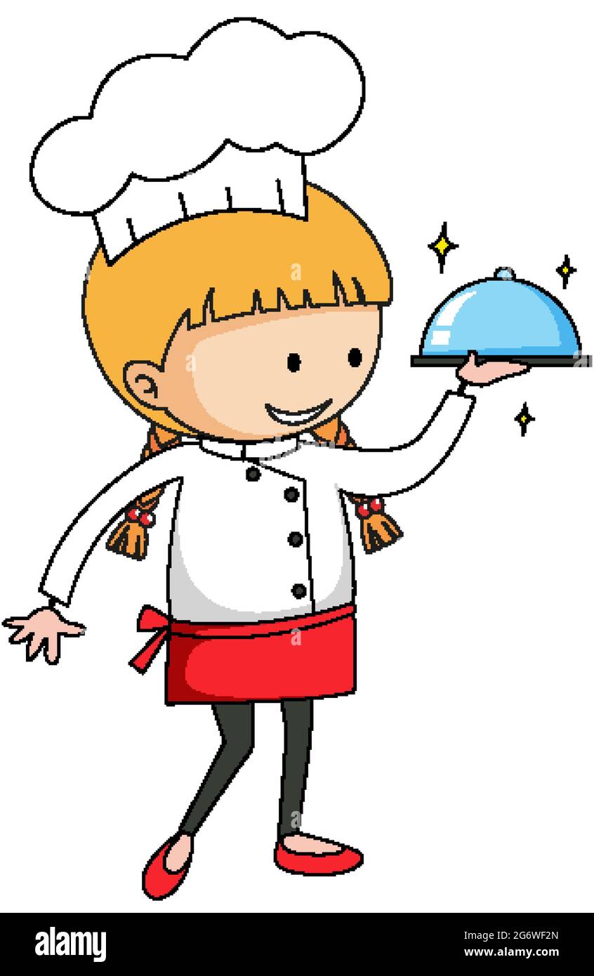 Little chef serving food cartoon character illustration Stock Vector ...