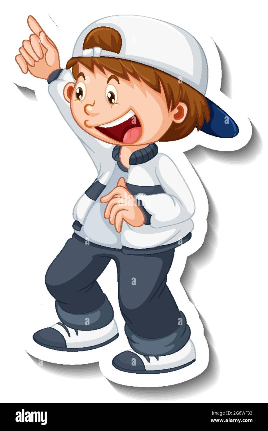 Sticker template with a boy cartoon character isolated illustration ...