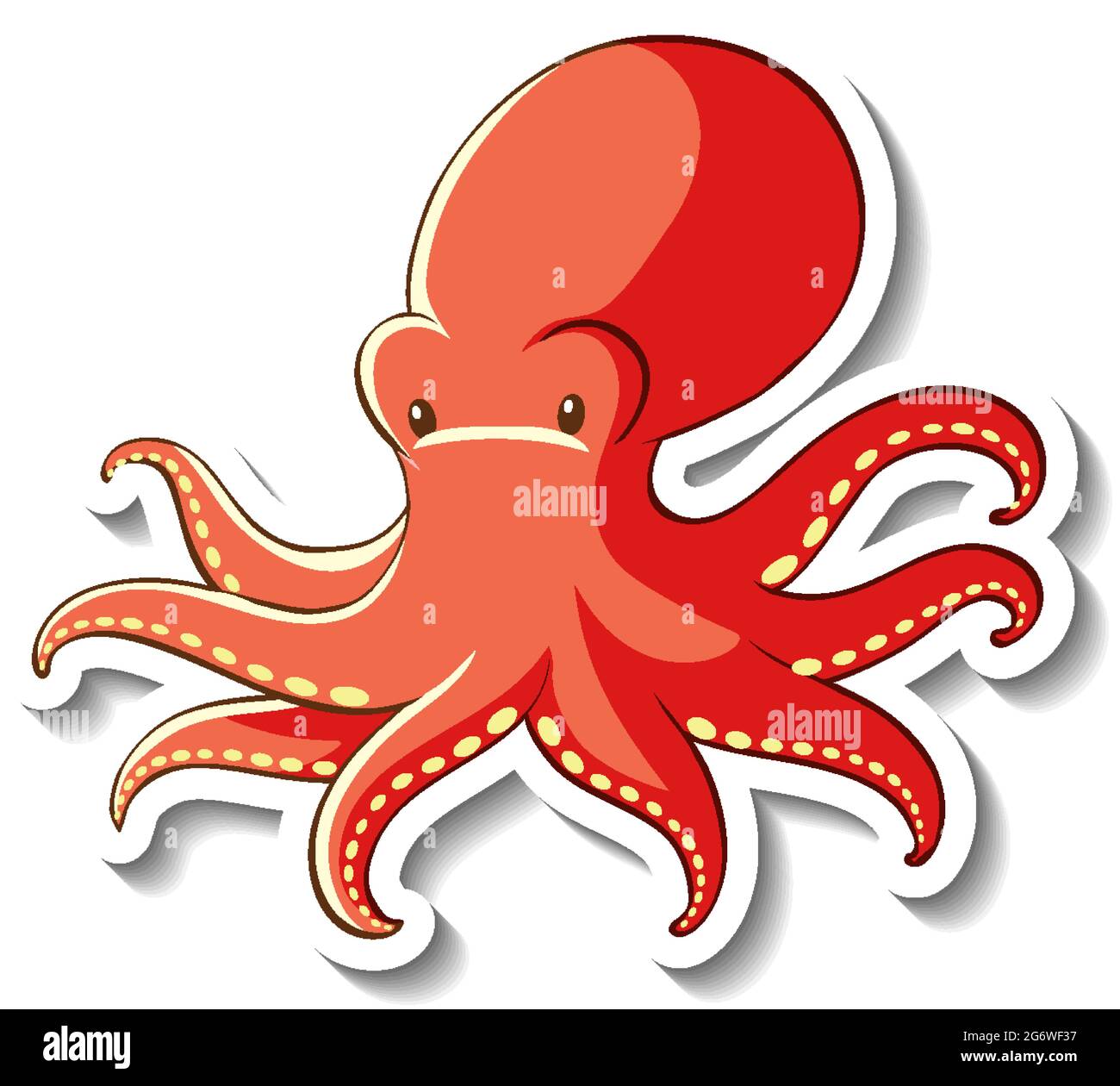 Sticker template with Octopus cartoon character isolated illustration ...