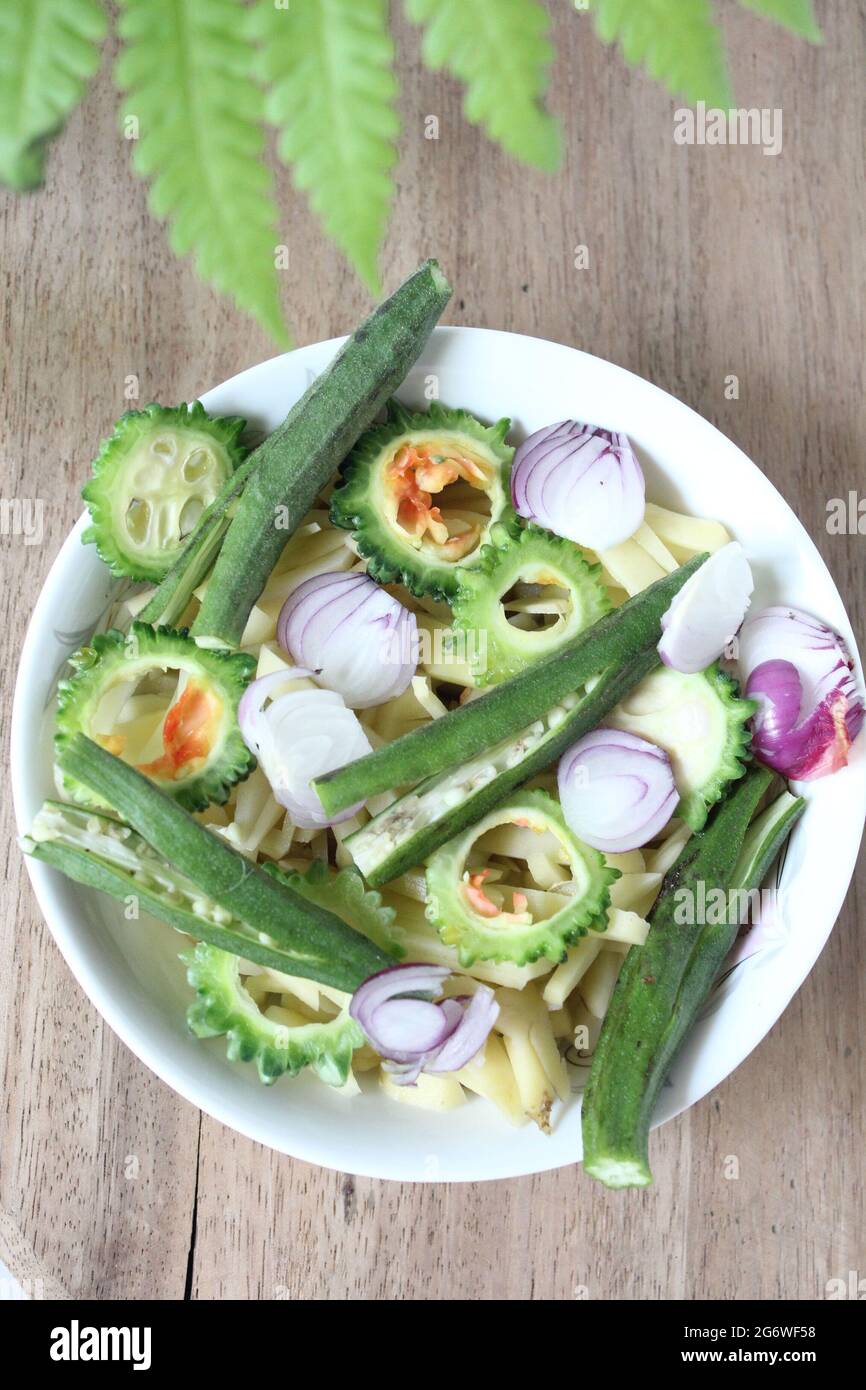 Mixed vegetables on dish,mixed vegetables for good health, top view ...