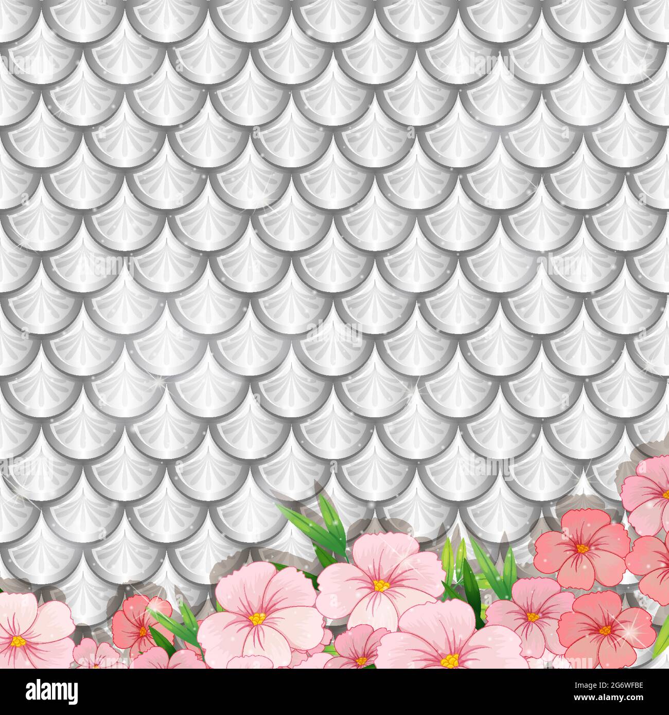 Silver fish scales pattern with many flowers illustration Stock Vector ...