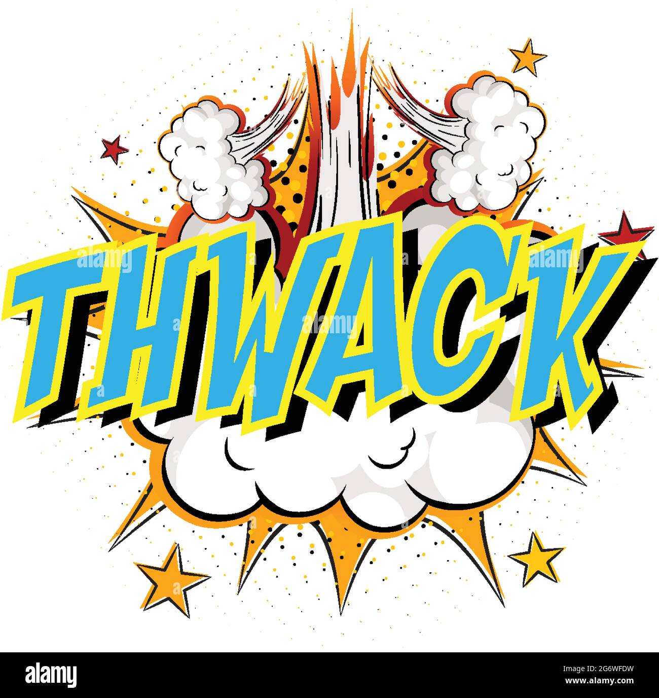 Word Thwack on comic cloud explosion background illustration Stock ...