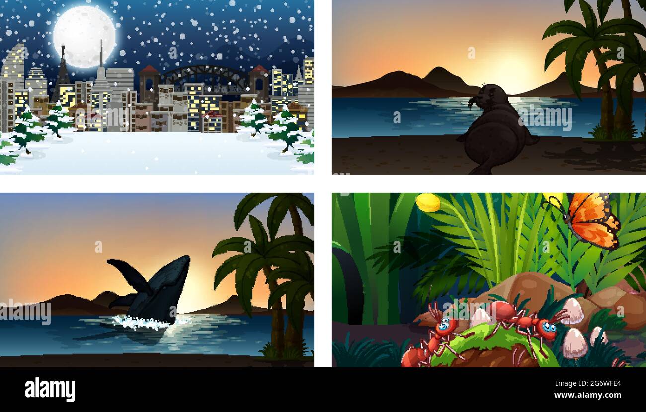 Four different nature horizontal scene illustration Stock Vector Image ...