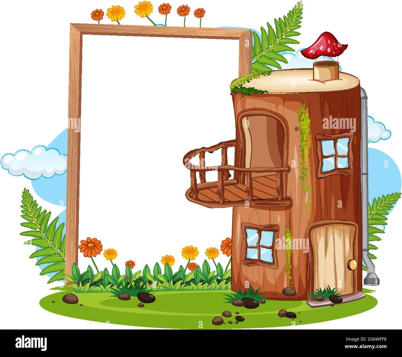 Empty banner with fantasy timber house illustration Stock Vector Image ...