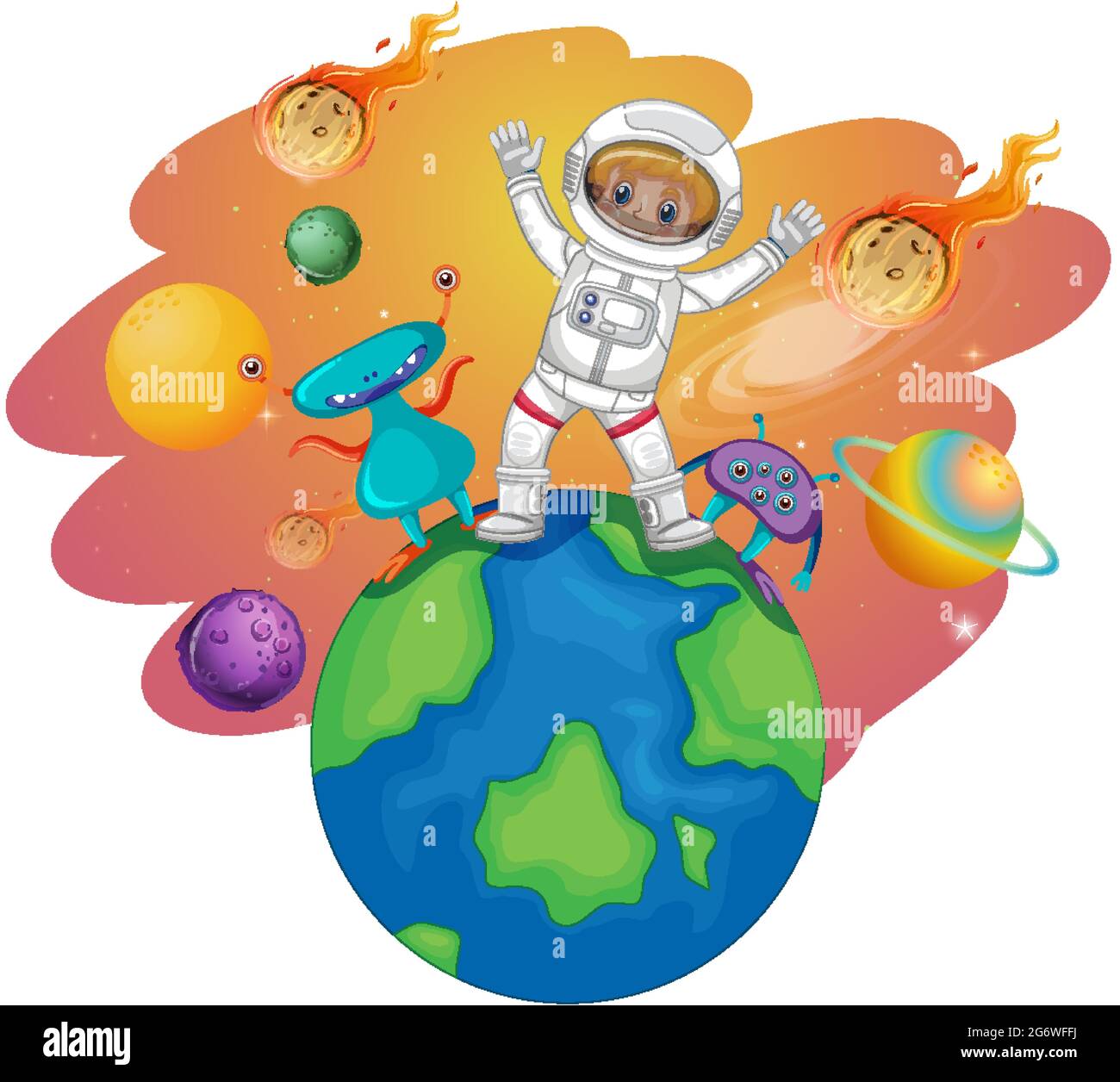 Astronaut standing on a planet illustration Stock Vector Image & Art ...