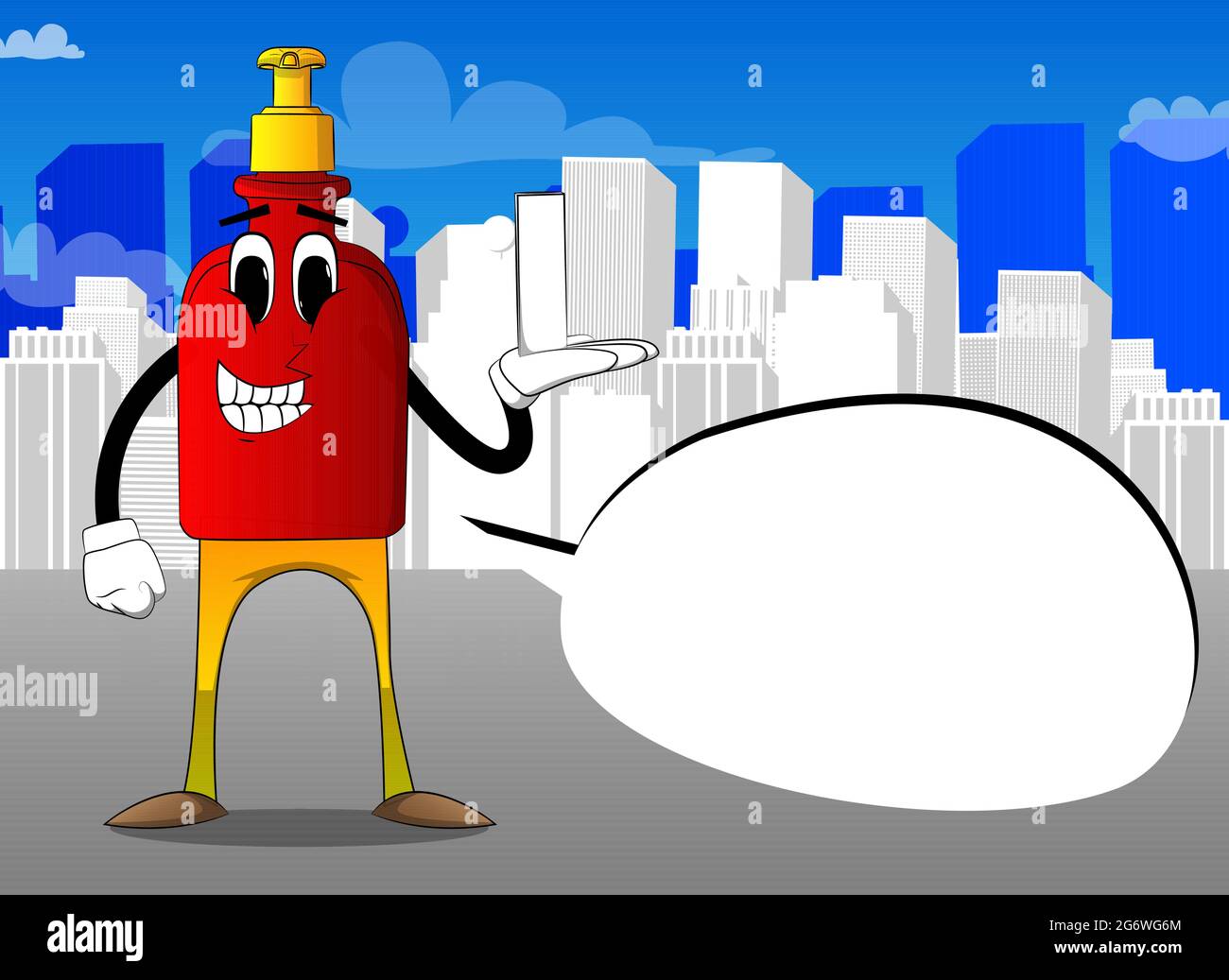 Cartoon bottle of hand sanitizer gel for hygiene with face holding ...