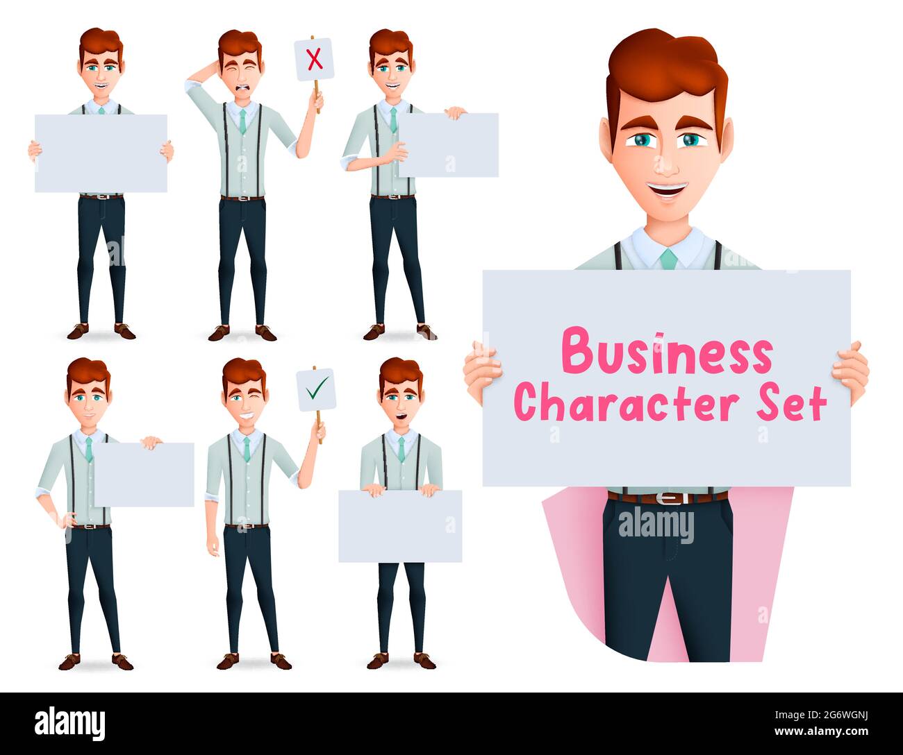 Businessman characters vector set. Business man character holding and ...